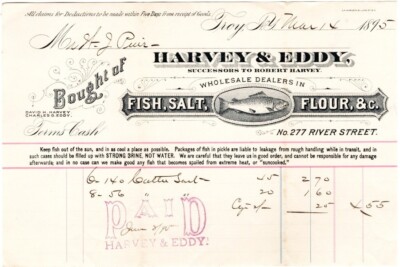 Harvery & Eddy Wholesale Dealers in Fish, Salt, Flour etc. Billhead Mar ...