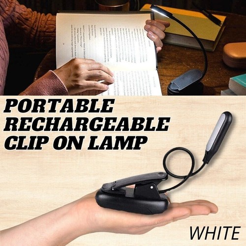 USB Rechargeable Small LED Reading Book Light W/ Flexible Clip Desk ...