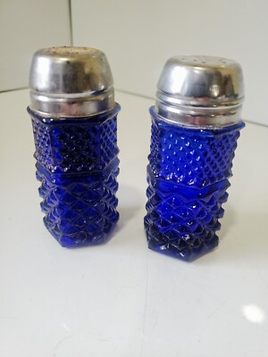 Vintage Glass Salt and Pepper Shakers Cobalt Blue and Aluminum Shaker ...