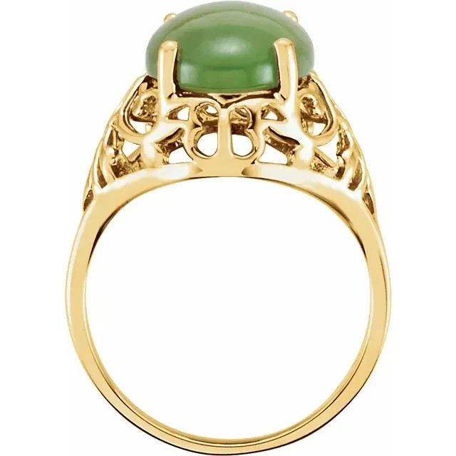 Nephrite Jade Cabochon Solitaire Ring In 14K Yellow Gold | eBay