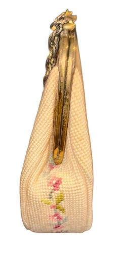Vintage Needlepoint Embroidery Handbag Floral Pink Cream Chain Strap ...