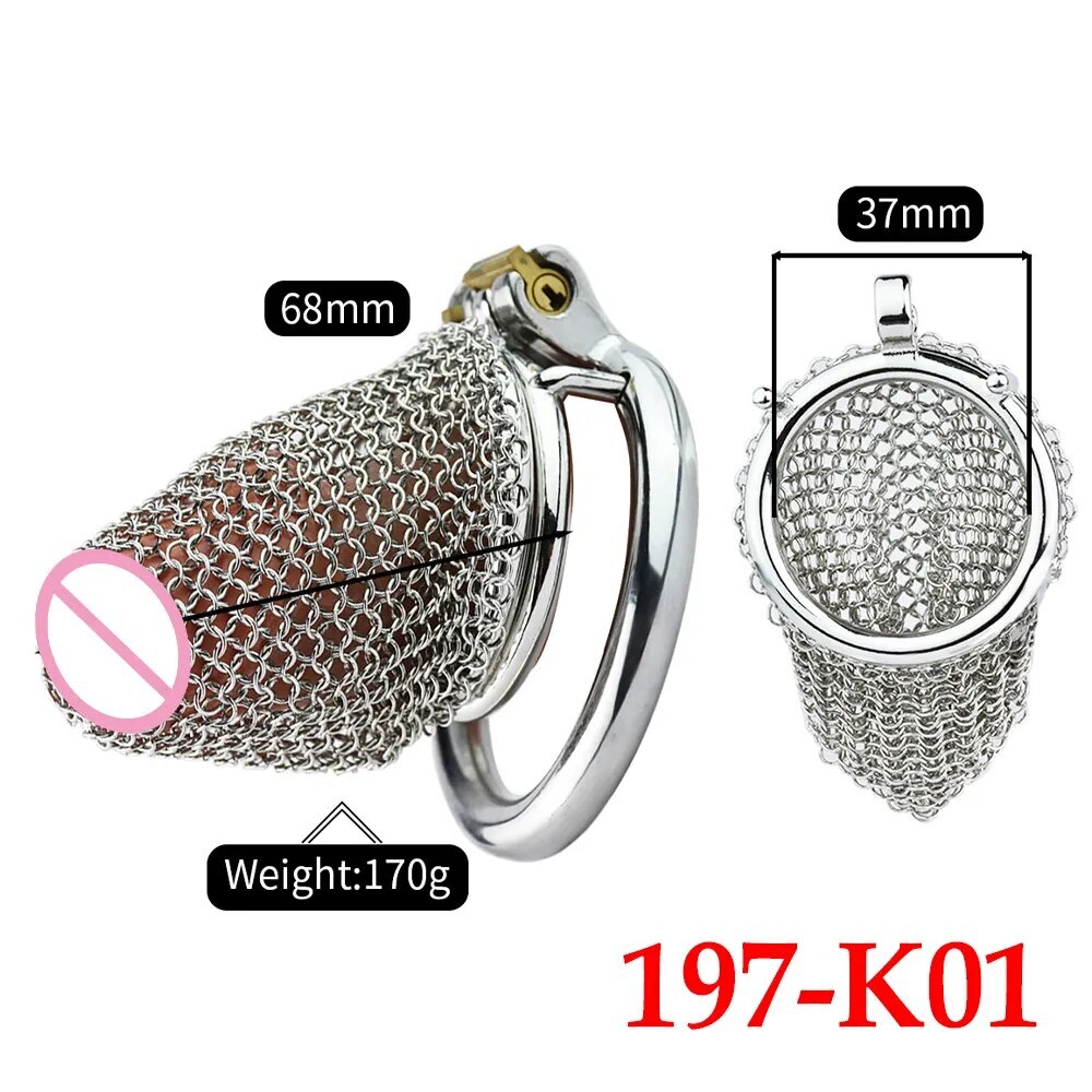 New Stainless Steel Mesh Chastity Cage Male Lock Anti-escape Desire ...