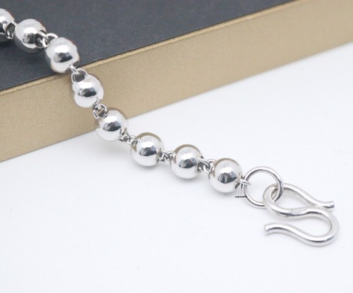 Solid 925 Sterling Silver Chain 6Mm Glossy Round Beads Link Bracelet ...