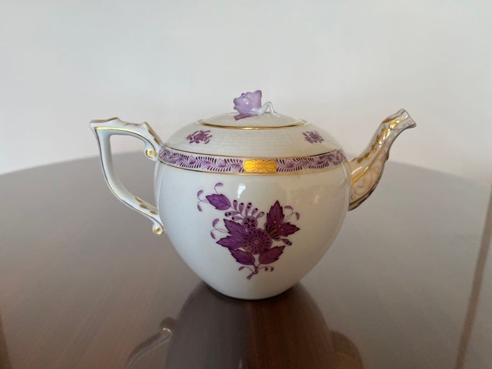 Herend Chinese Bouquet Purple Lilac Tea Pot Teapot 800ml Apponyi Flower ...