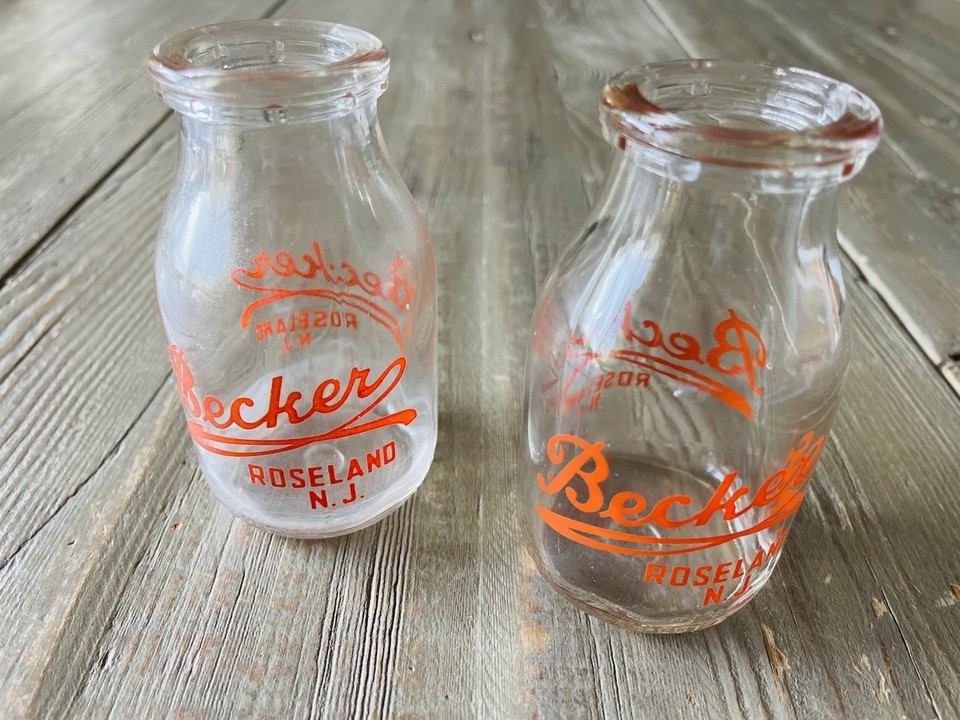 Vtg Set 1950s Becker Dairy Roseland NJ Milk / Heavy Cream Bottles 1/2 ...