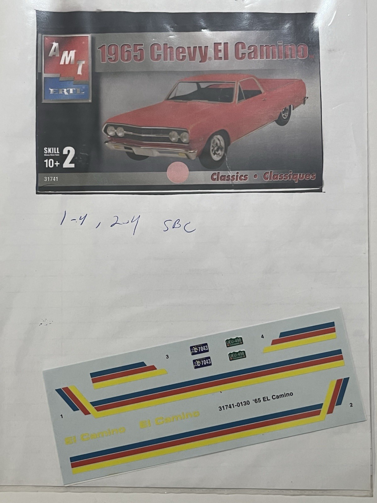 AMT 65 El Camino 1/25 Car Model Kit Decal Sheet | eBay