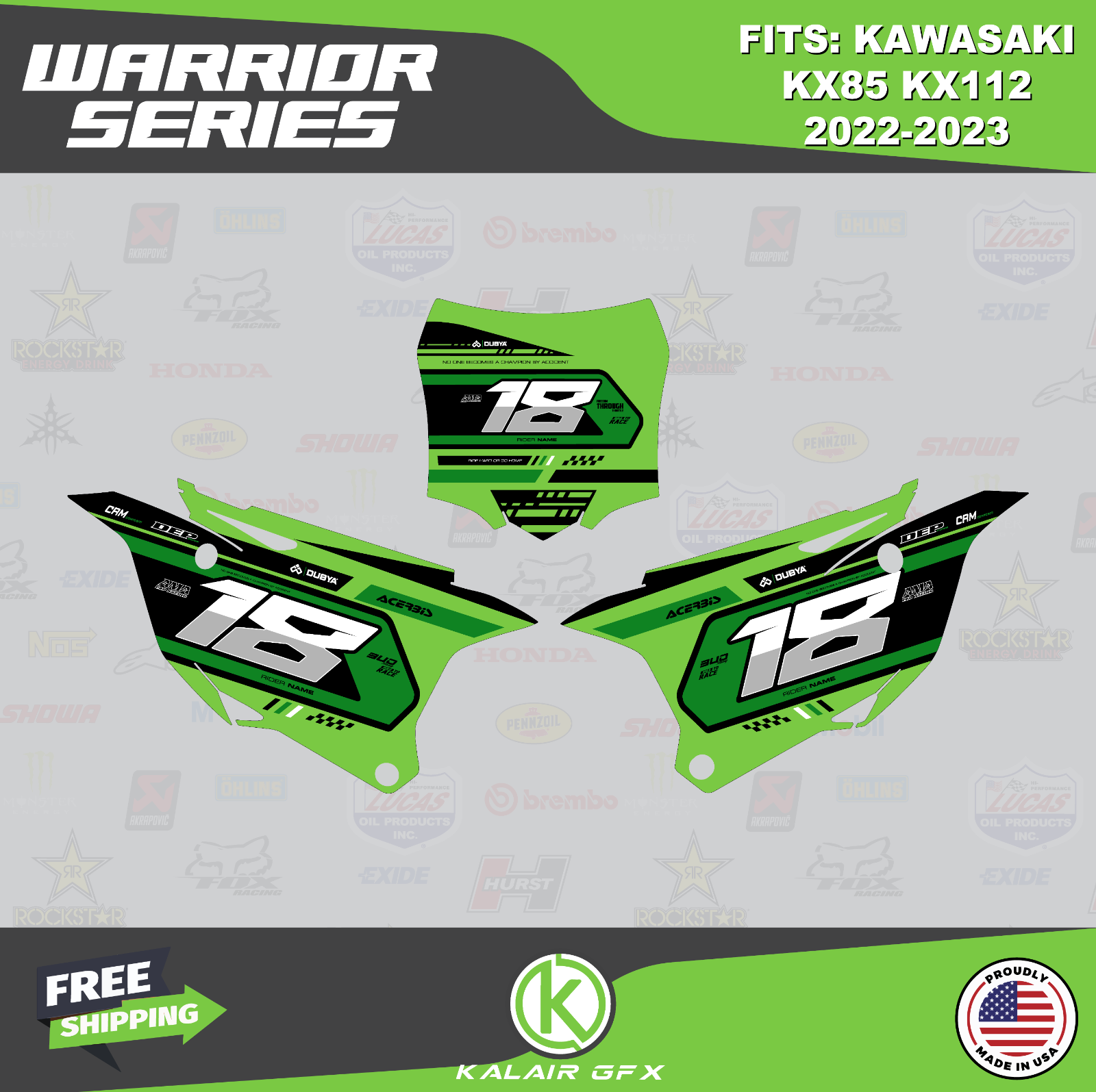Graphics Kit for KAWASAKI KX85 KX112 2022 2023 Warrior - Green | eBay
