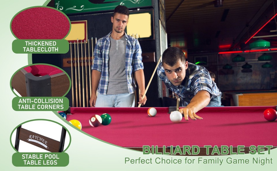 4Ft Pool Table Foldable Billiard Table Kid Adult Mini Game Table 2 Cue ...