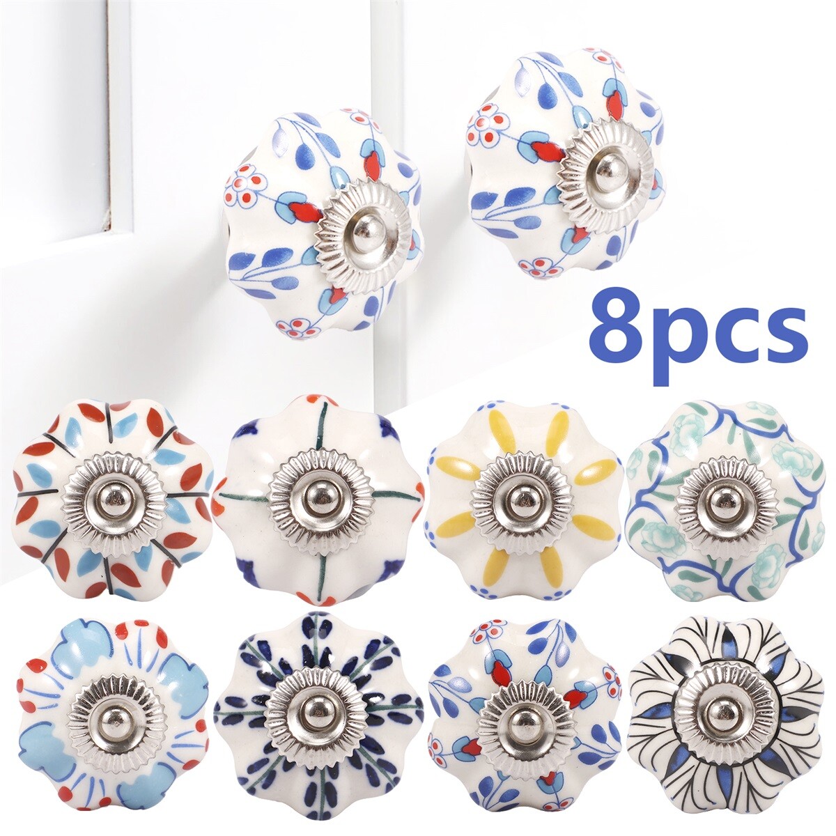 8Pcs Ceramic Dresser Wardrobe Knobs Set Cupboard Drawer Cabinet Handles ⊙ | eBay