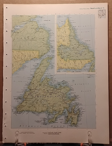 1966 Vintage NEWFOUNDLAND Map from MCM Color Encyclopedia Britannica ...