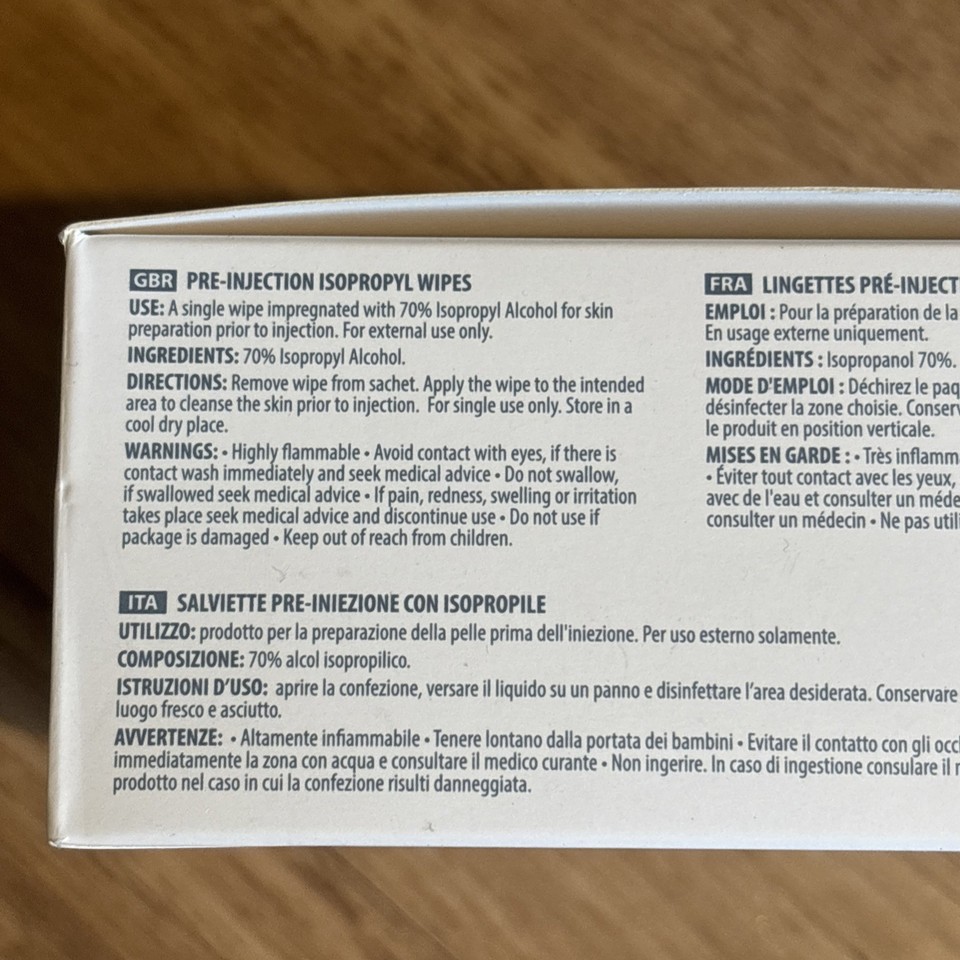 OptiPro Pre-Injection Wipes X200 70% Isopropyl Alcohol Sachet ...