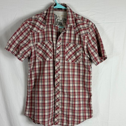 BULLHEAD Western Red & Blue Plaid Pearl Button Shirt Size Small | eBay