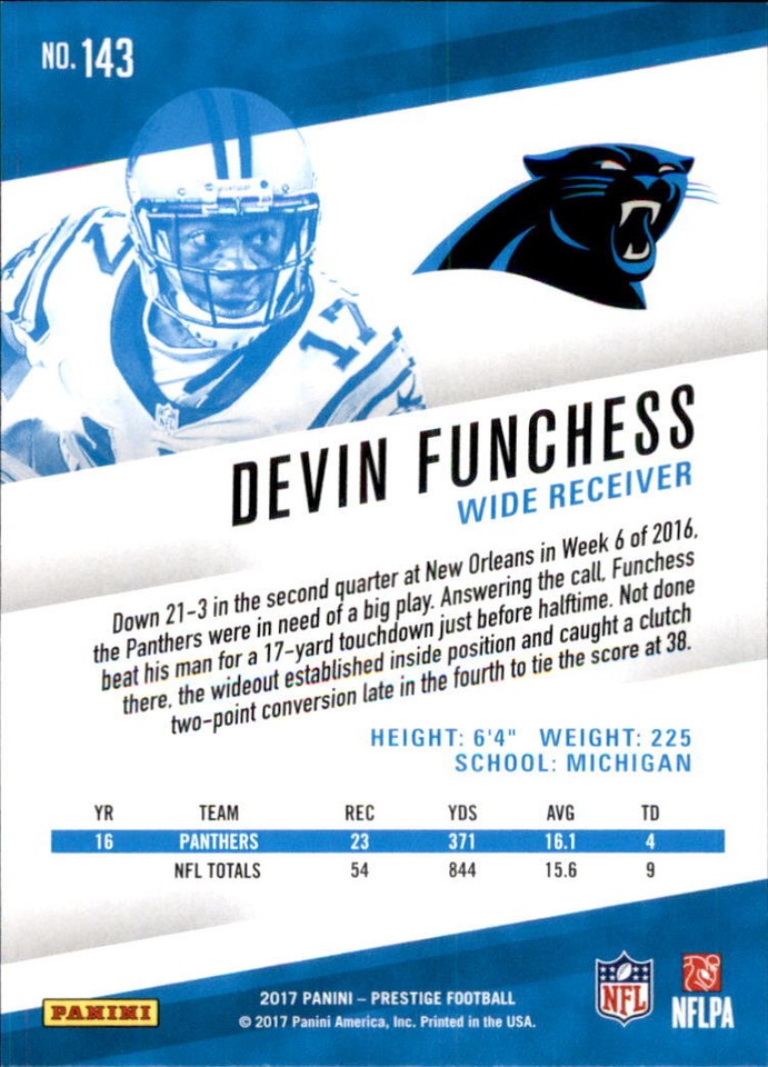 2017 Prestige #143 Devin Funchess Carolina Panthers NFL Football Card ...