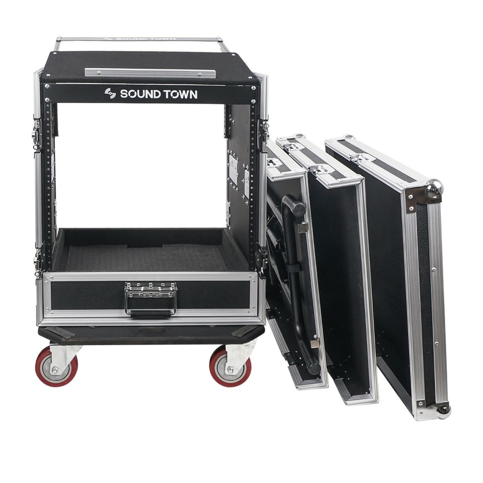 Sound Town 12U Rack Case w/ 2U Drawer, 11U Slant Mixer Top, DJ Table ...