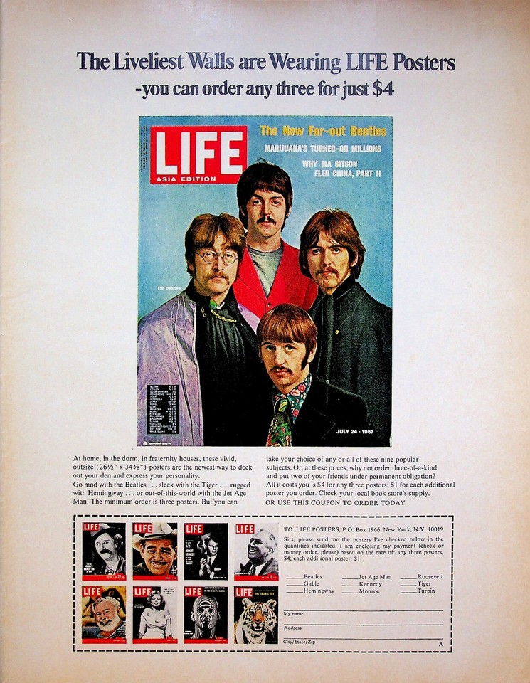 1968 The Beatles Life Magazine Poster Print Ad Harrison Lennon ...