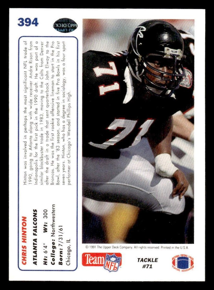 1991 Upper Deck Chris Hinton #394 Atlanta Falcons Football Card | eBay