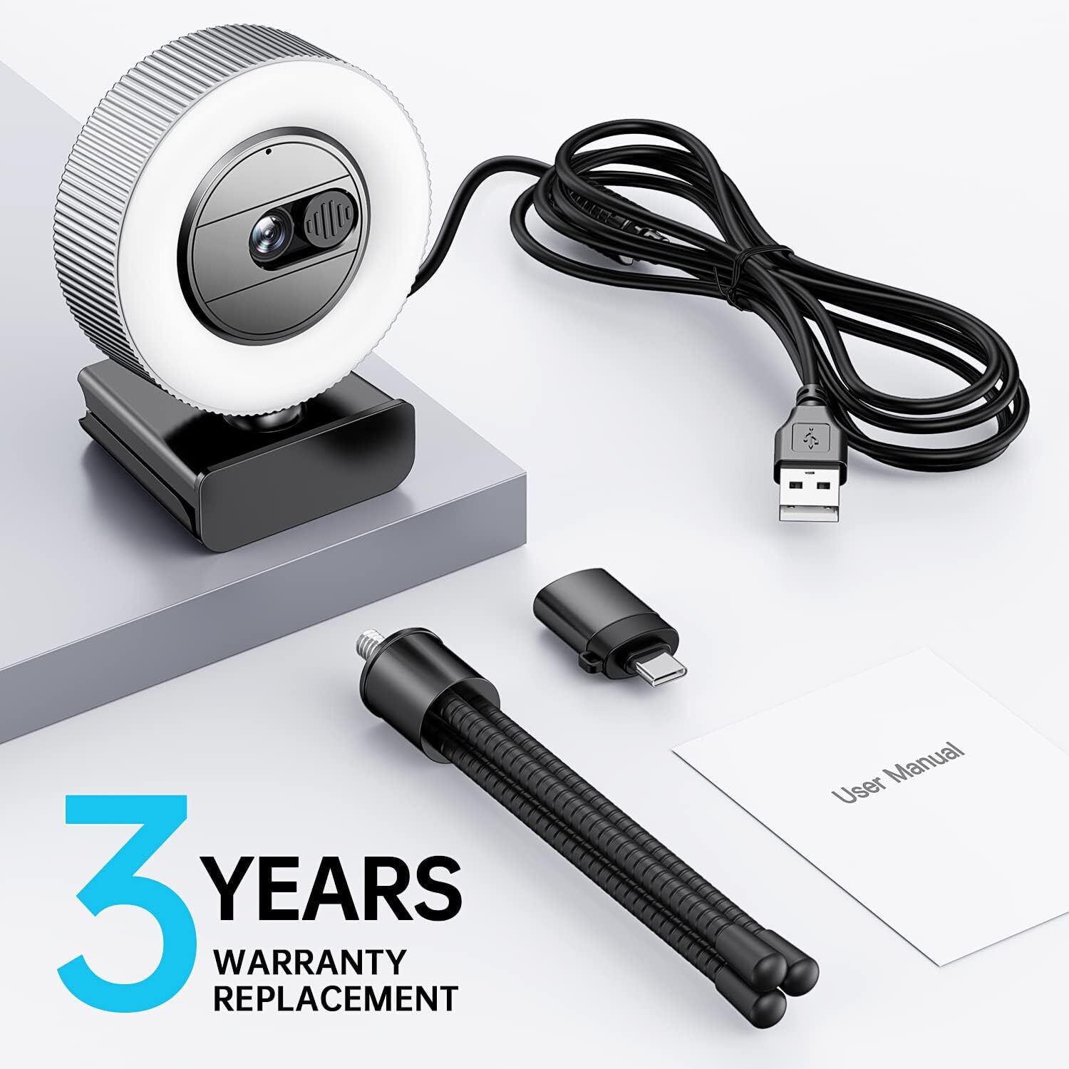 1080P FHD Webcam with Sony Sensor and Built-in Ring Light, Web Camera ...