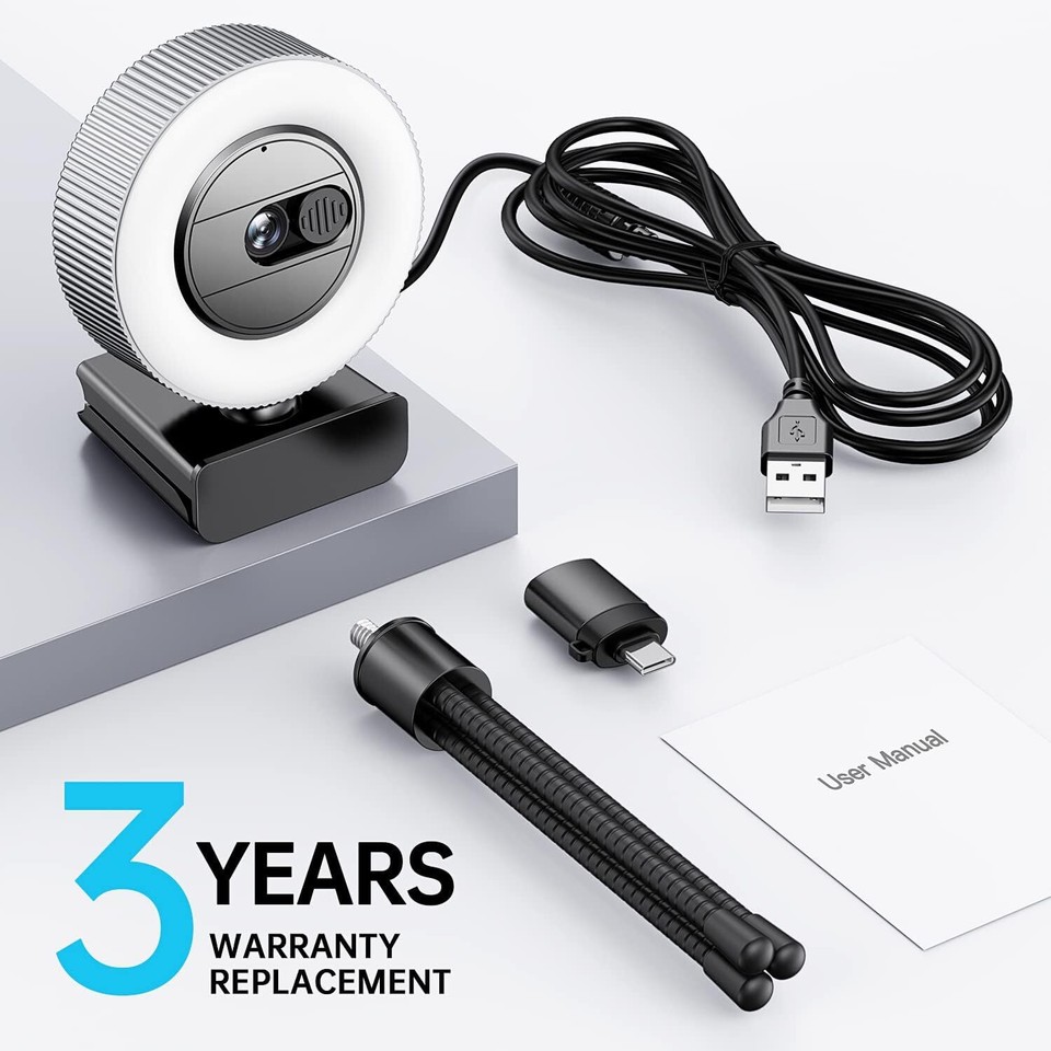 1080P FHD Webcam with Sony Sensor and Built-in Ring Light, Web Camera ...