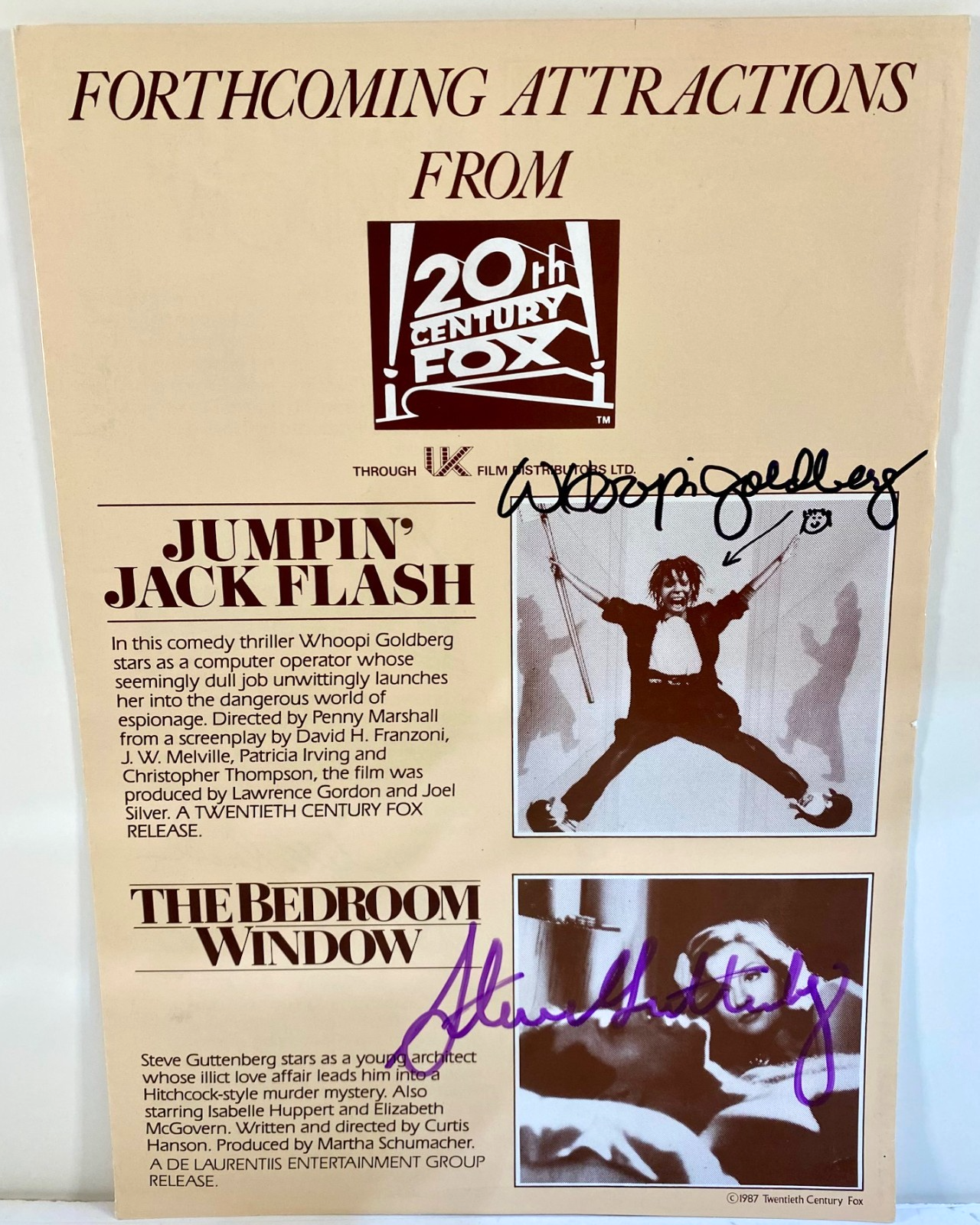 1986 20th Century Fox Forthcoming Attractions Signed X18 Bob Dylan ...