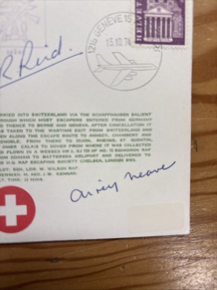 Airey Neave P Reid Signed RAF Escaping Society FDC Retour En Suisse ...