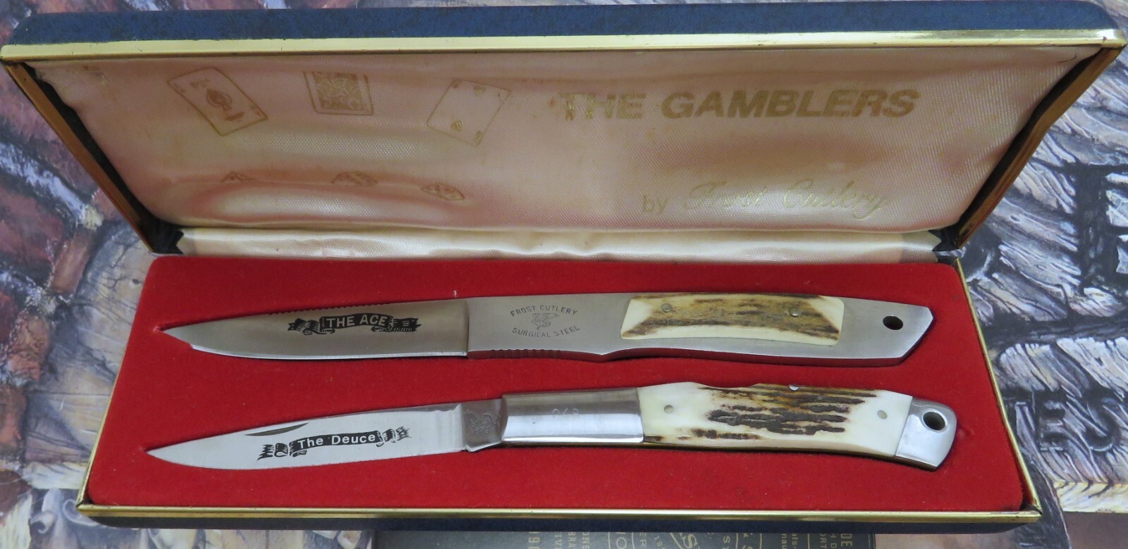 Frost The Gamblers Knife Set 2 STAG KNIVES Japan Complete in Display ...