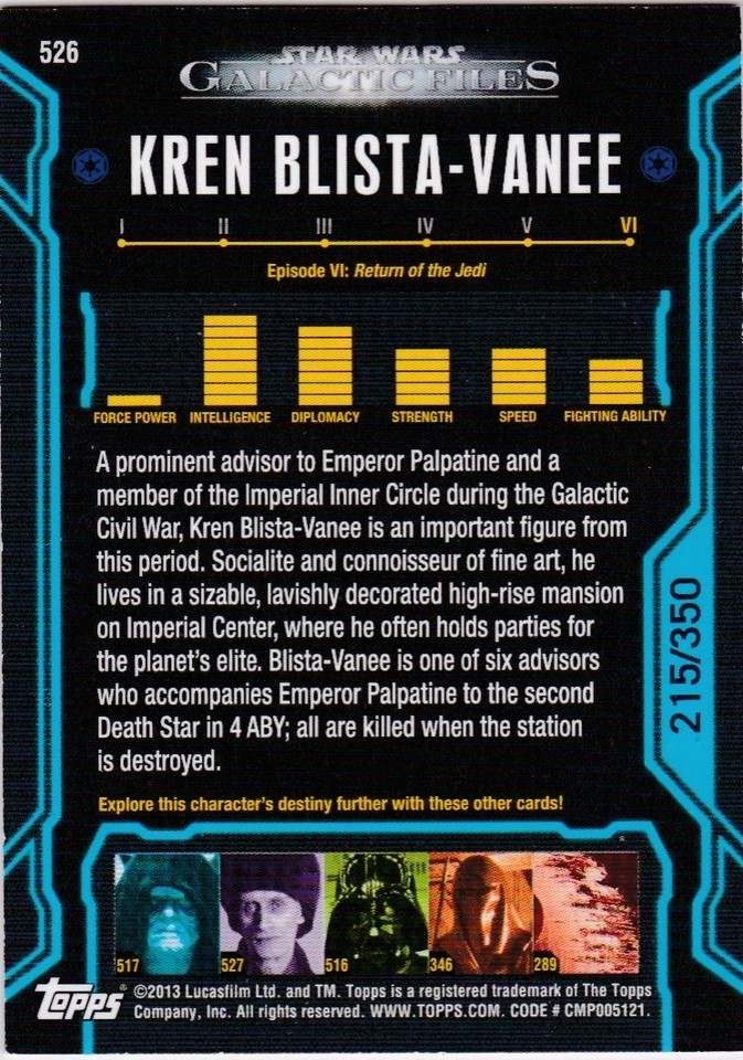 STAR WARS GALACTIC FILES SERIES 2 BLUE PARALLEL #526 KREN BLISTA-VANEE ...