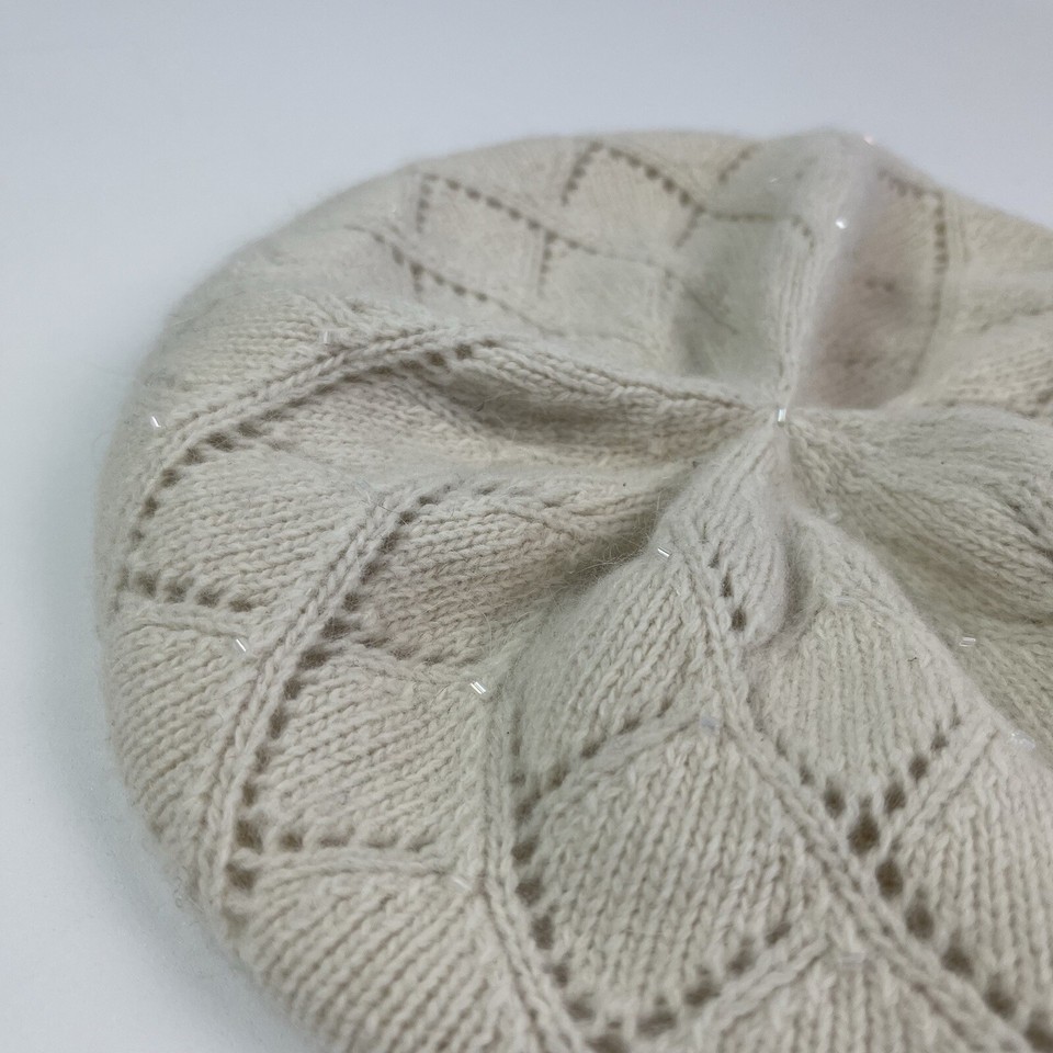Ralph Lauren Wool Beaded Pointelle Knit Beret Hat Cream Old Money Quiet ...