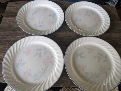 CORELLE PINK TRIO PASTEL 9 INCH LUNCH PLATES x 4 NEW OLD STOCK FREE USA ...
