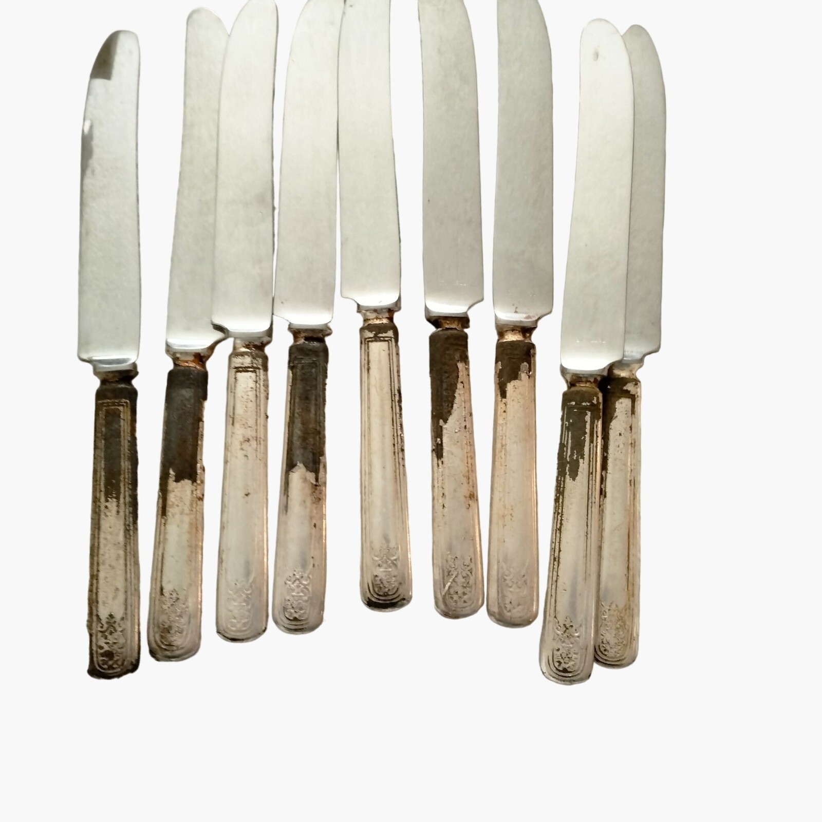 Silverplate Solid Dinner Knives Stainless Blade Craft Oxidized Rusted 2 ...