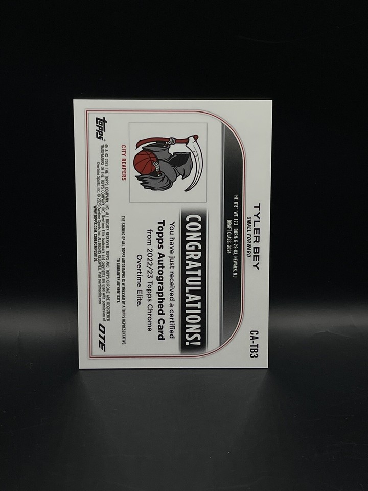 2022-23 TOPPS Chrome Refractor OTE On Card Auto #TB3 Rookie Tyler Bey ...