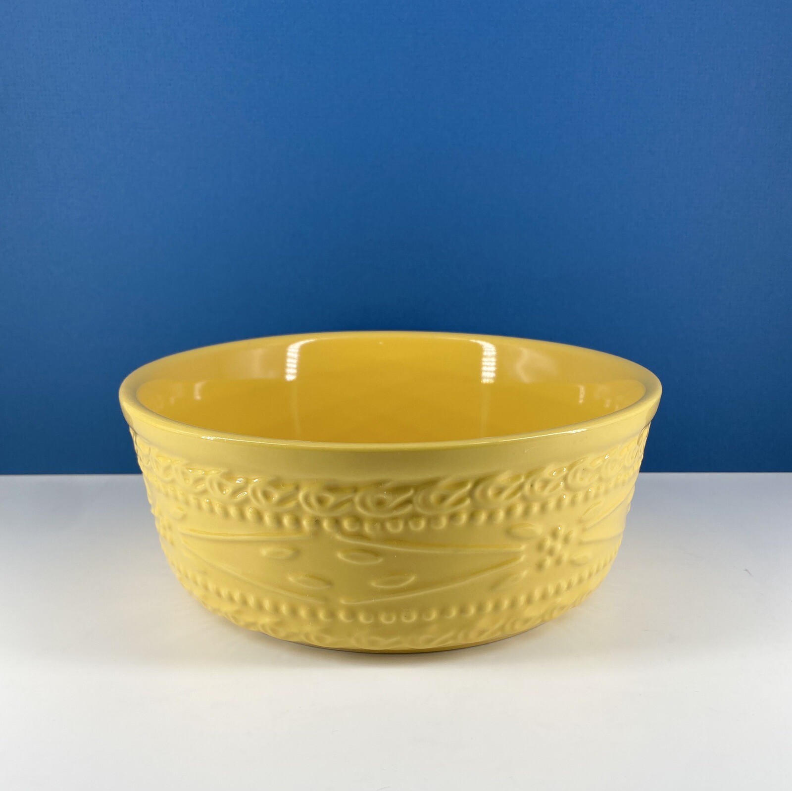 Temptations Old World Embossed 1.5 Quart Yellow Serving Bowl | eBay