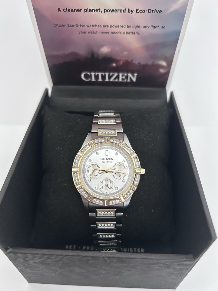 Citizen Eco Drive Crystal women Watch Stainless Steel Two Tone FD2074 ...
