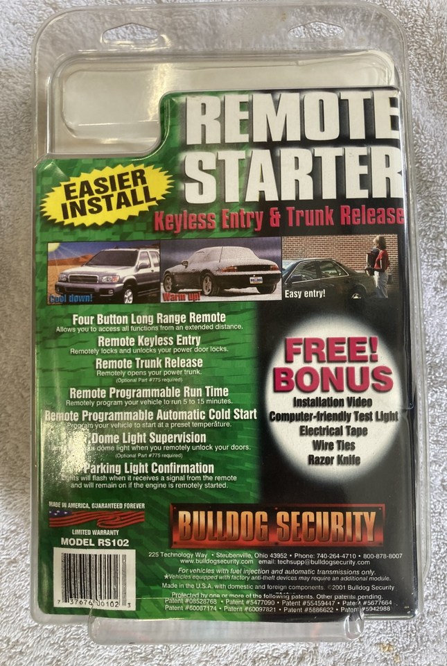 Bulldog RS102 Programmable Remote Car Starter Keyless Entry Trunk ...