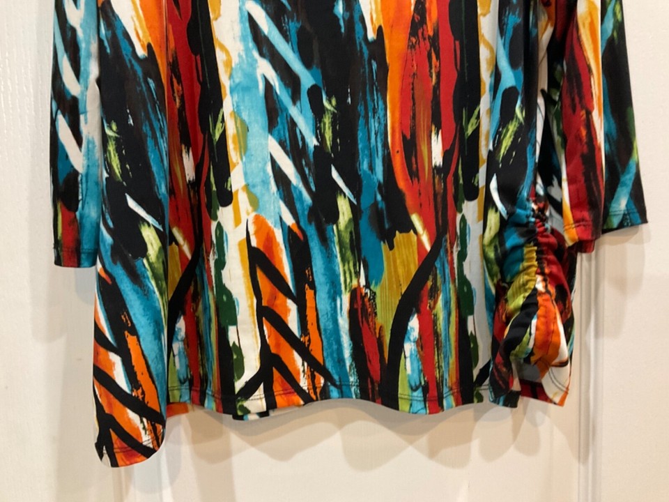 Peck & Peck Womens Pullover Blouse Size L Bright Multicolor 3/4 Sleeves ...