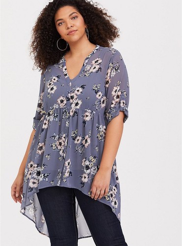 Womens Torrid Lexie Blue Floral Chiffon Babydoll top SIZE 0 Large 12 ...