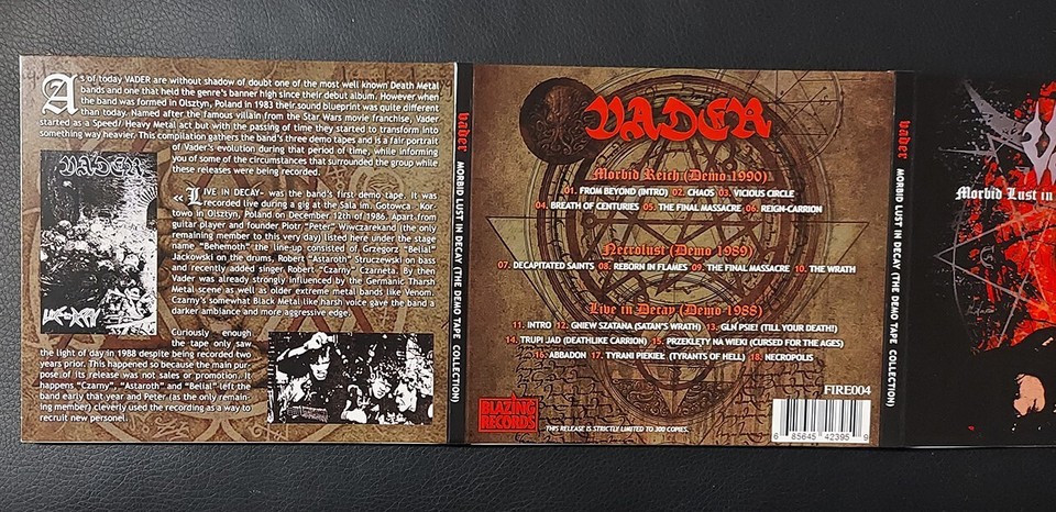 VADER Morbid Lust in Decay (demo tape collection) CD *NEW* Death,Hate ...