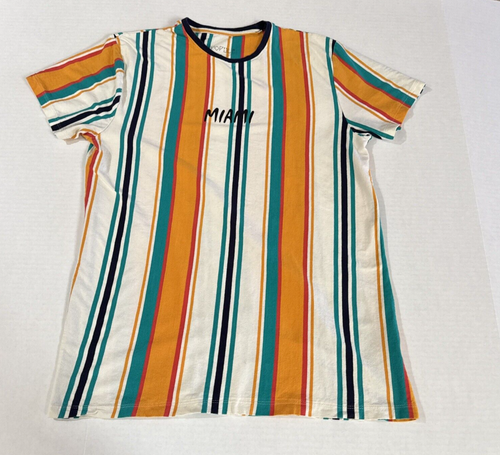 Men's Vox Populi Miami Logo Crew Neck Short Sleeve Multicolor Striped T ...