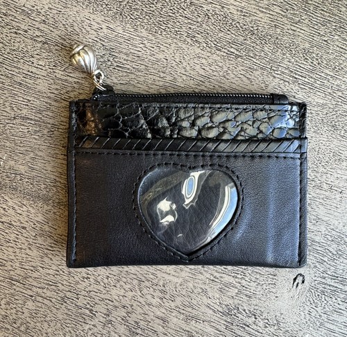 BRIGHTON Leather Black Croc Coin Purse Wallet Change Holder Heart ID ...