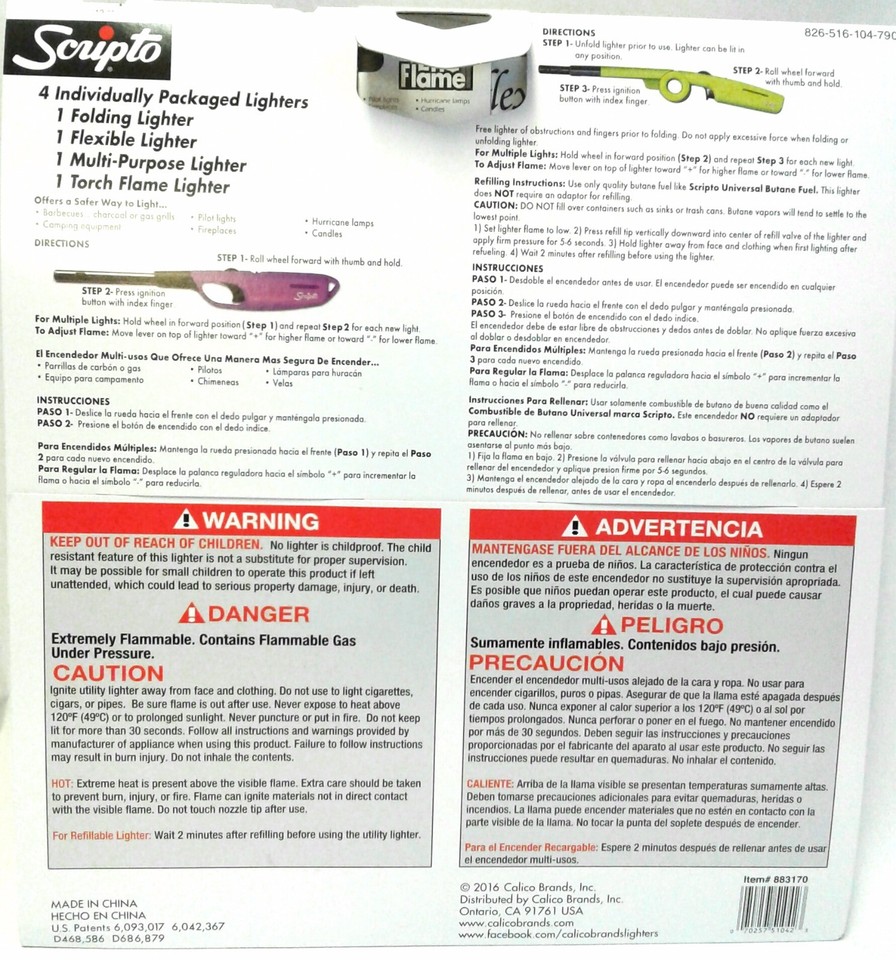 Scripto 4 Multi-Purpose Lighters BBQ Lighter (color may vary) | eBay