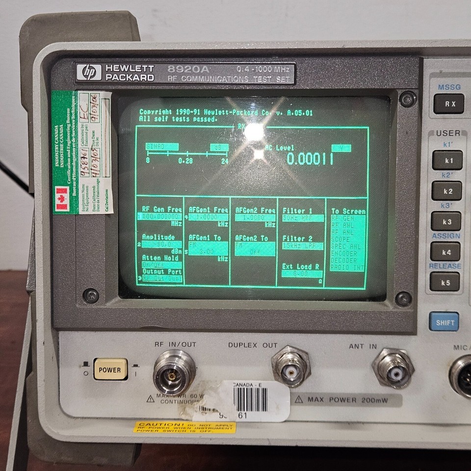 HP 8920A RF Communications Test Set 0.4–1000 MHz OPT 001 002 003 004 ...