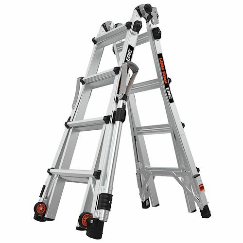 Epic Little Giant Ladder with Ratchet Levelers, Safety Rails 300lb ...