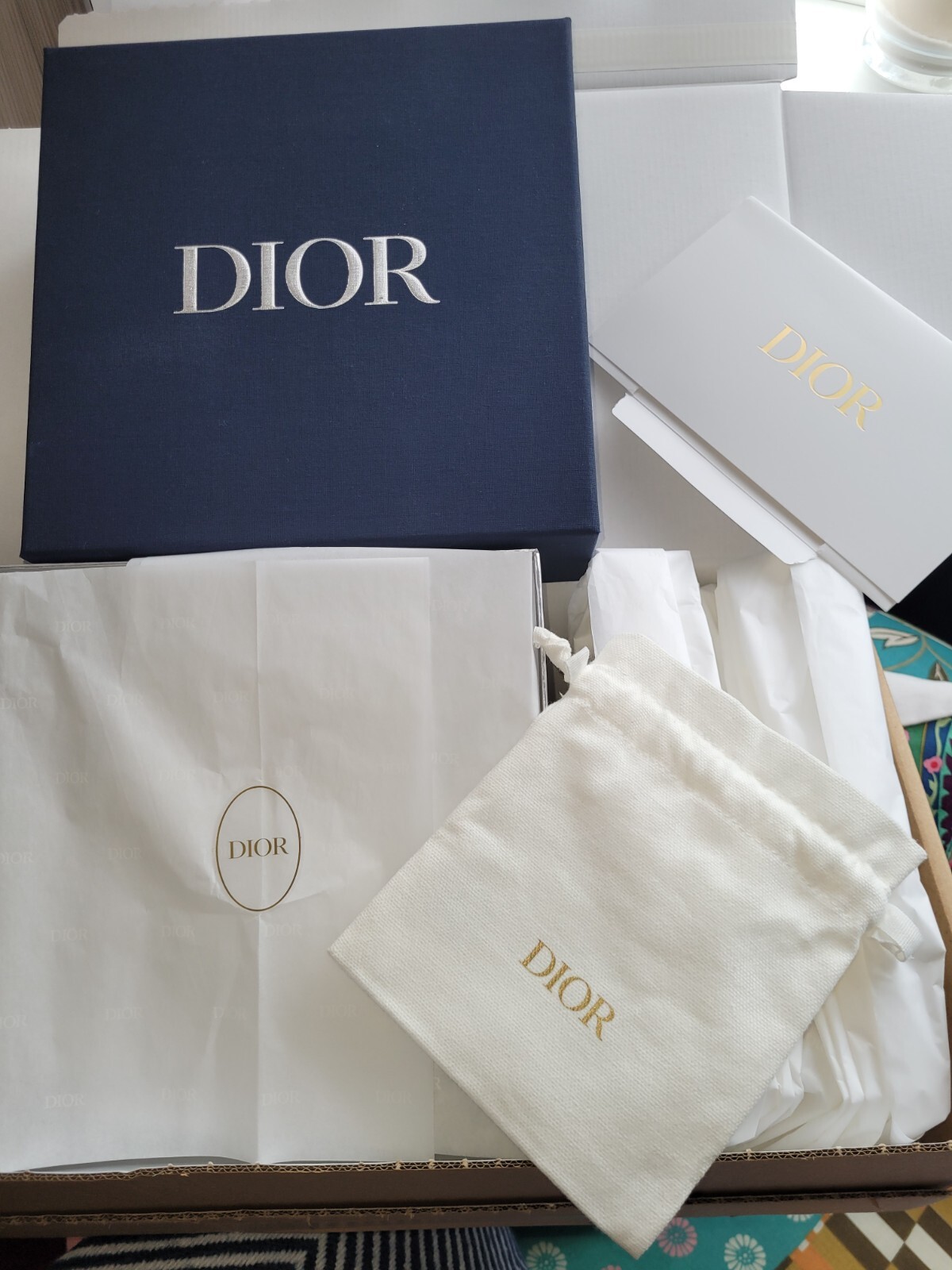 BEAUTIFUL LARGE DIOR GIFT BOX POUCH TISSUE AND WRAPPING 8.5'' BY 8.5 ...