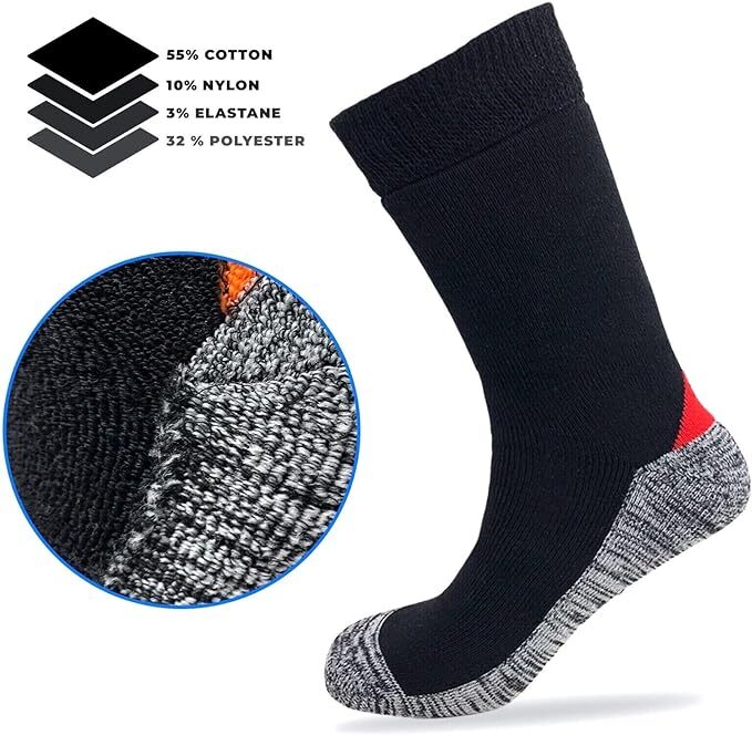 Mens Heavy Duty Work Socks Thick Loose Soft Top Boot Cotton Socks Black ...