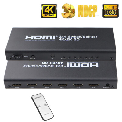 2X4 HDMI Splitter 2 In 4 Out HDMI Switch HD 4K 3D 1080P with SPDIF ...