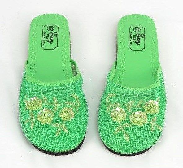 Women's Floral Beaded Sequin Rose Mesh Flats Slippers Shoes Pastel Size ...