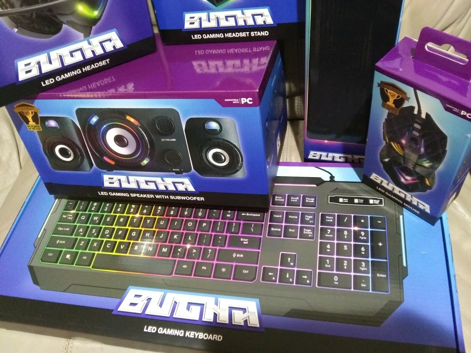 NEW 6PC LED Gaming Keyboard , Speakers. Mouse ETC.. .for PC Bugha ...