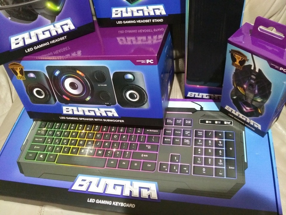 NEW 6PC LED Gaming Keyboard , Speakers. Mouse ETC.. .for PC Bugha ...