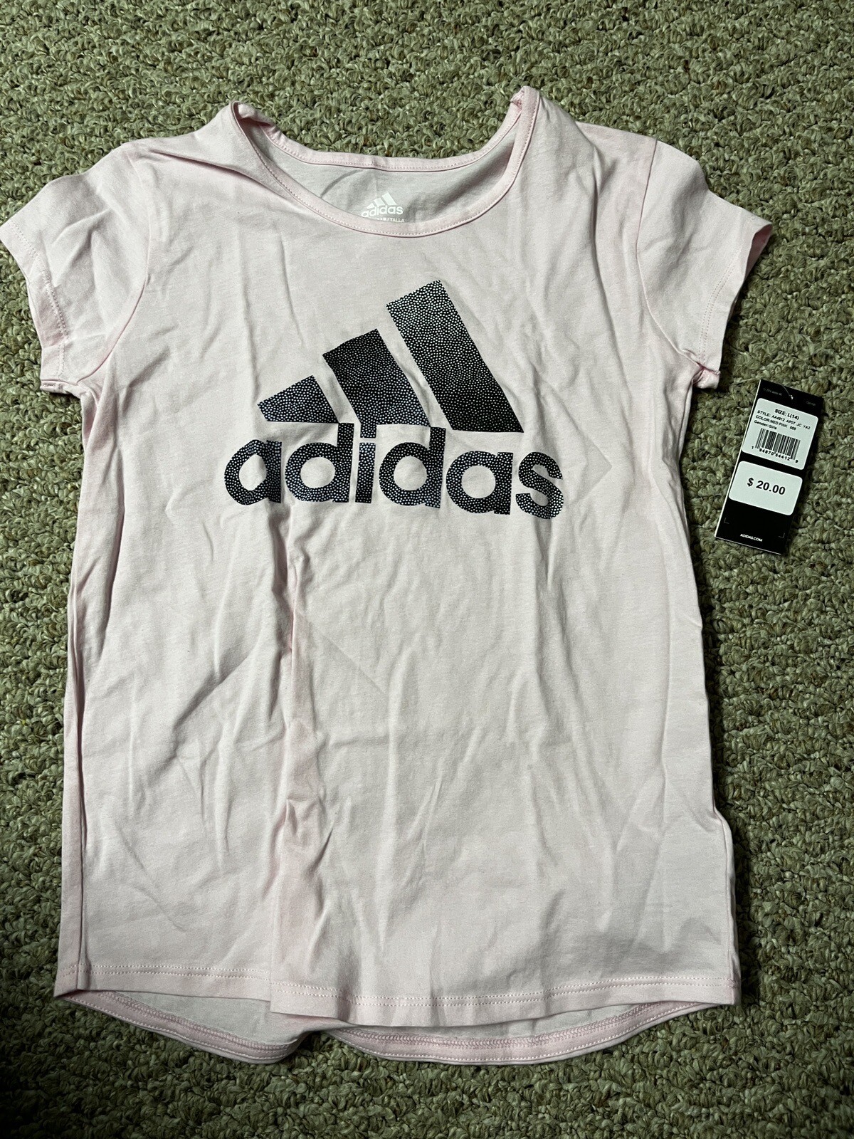 Girls Pink Adidas Short Sleeve T-Shirt Size Large 14 New With Tags NWT ...