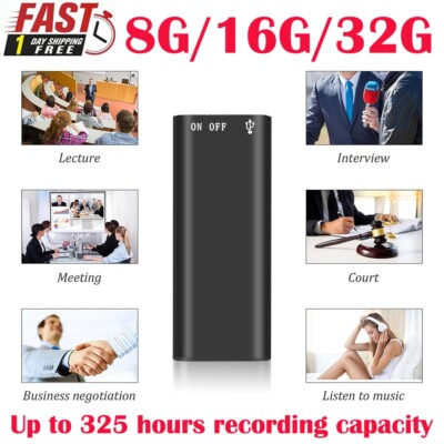 8/16/32GB Mini Spy Audio Recorder Voice Activated Office Listening ...