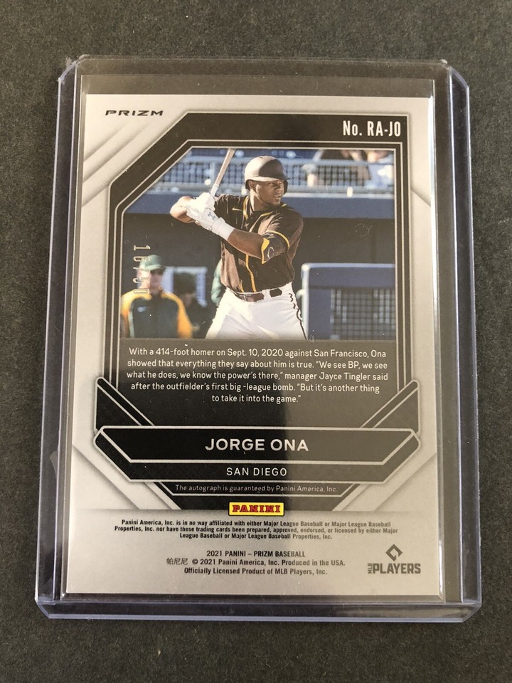 Jorge Ona 2021 Prizm Baseball Rookie Autographs Pink /50 San Diego ...